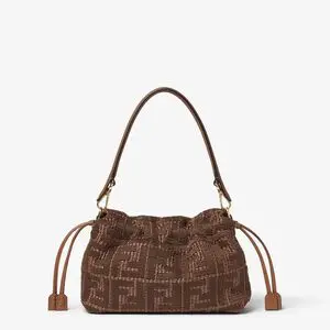 Fendi Baguette® Soft Medium Sellier Brown Raffia-effect Material Woven Bag With Ff Embroidery